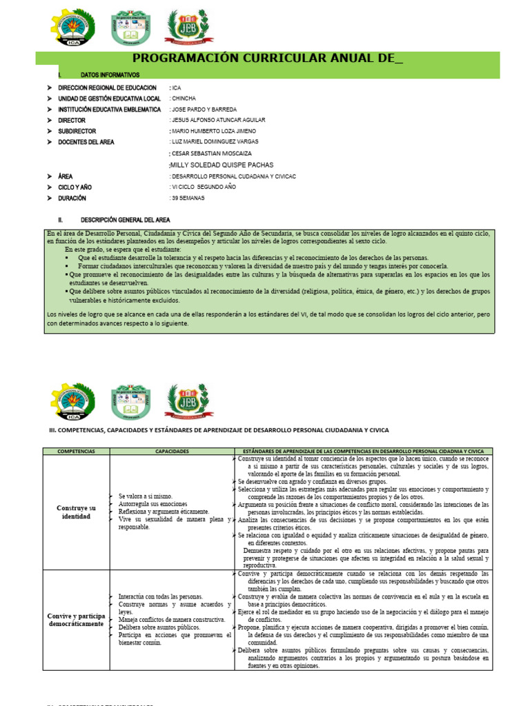 Programación Curricular Anual de Dpcc-2do | PDF | Aprendizaje | Enseñando
