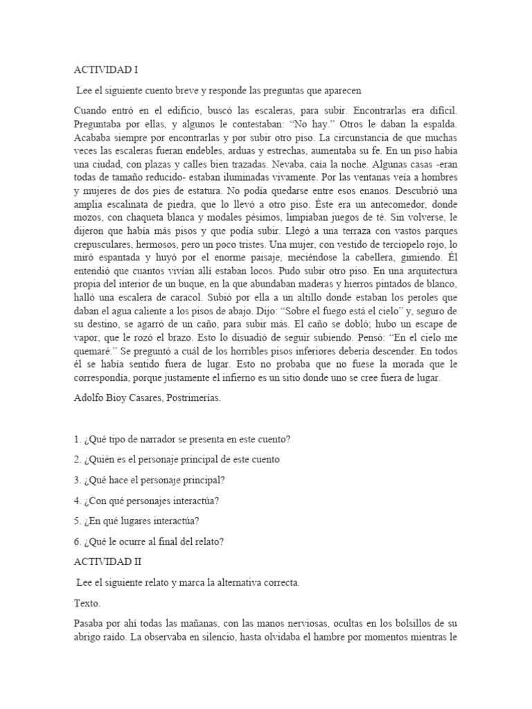 Análisis de cuentos: personajes y tramas | PDF