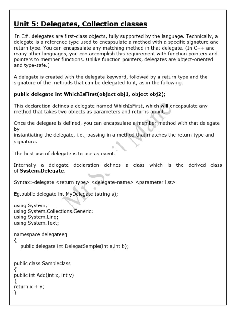 Unit 5 Delegates Collection Classes Pdf Queue Abstract Data Type Method Computer