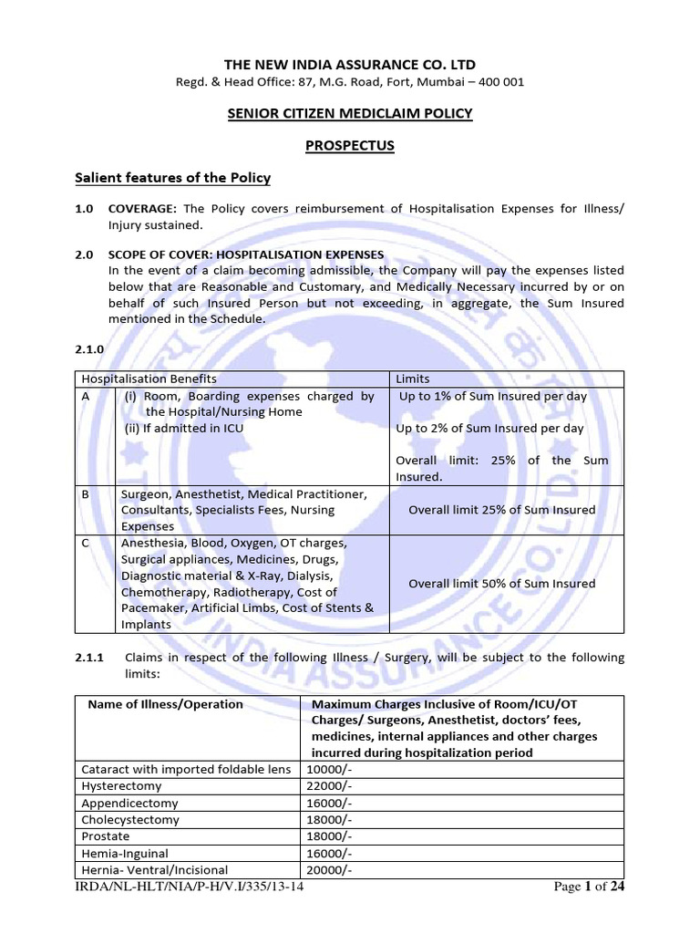 Senior Citizen Mediclaim Policy Guide | PDF | Insurance | Hospital
