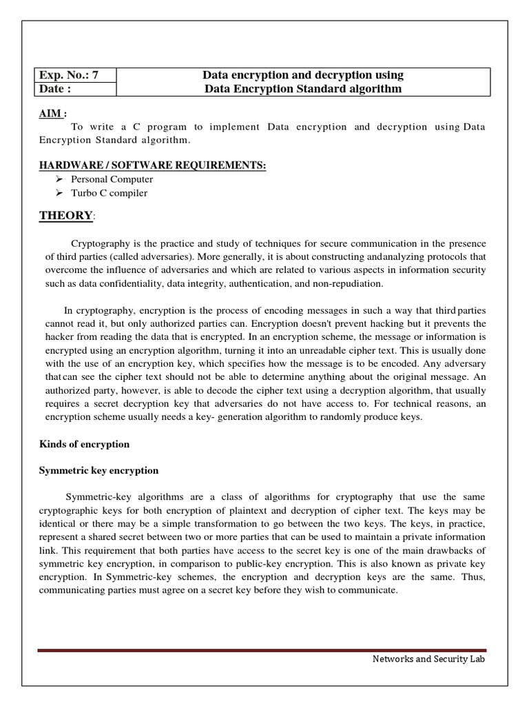 7 Data Encryption And Decryption Data Encryption Standard Algorithm Pdf Cryptography