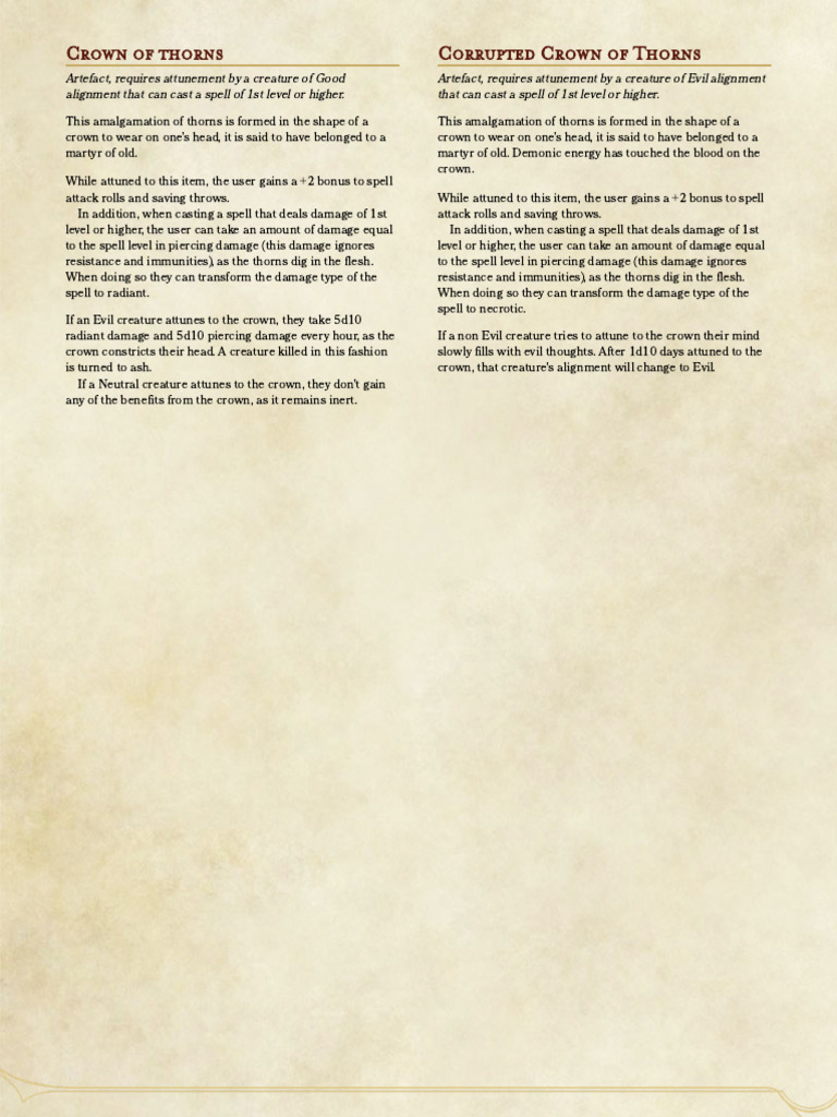 Crowns of Thorns DND 5e Homebrew | PDF | Law