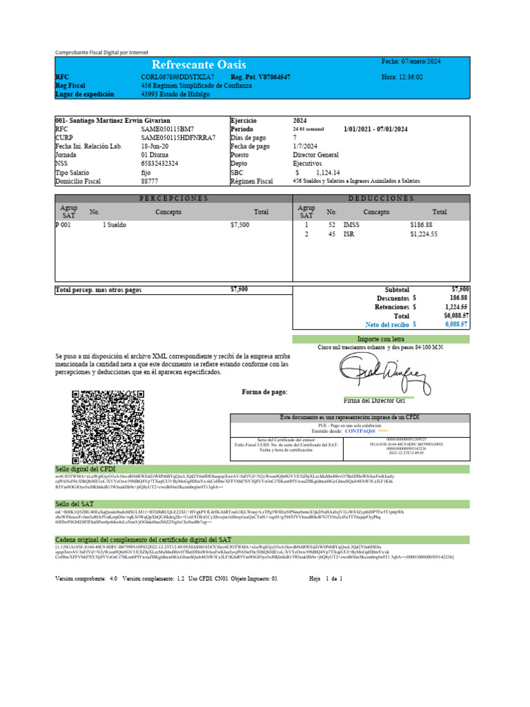 Nominas Empleados Refrescante Oasis | PDF