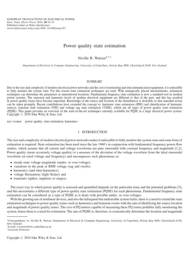 Power Quality State Estimation | PDF | Matrix (Mathematics) | Electricity