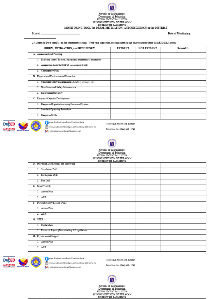 MONITORING TOOL For DRRM MITIGATION AND RESILIENCY in The DISTRICT ...