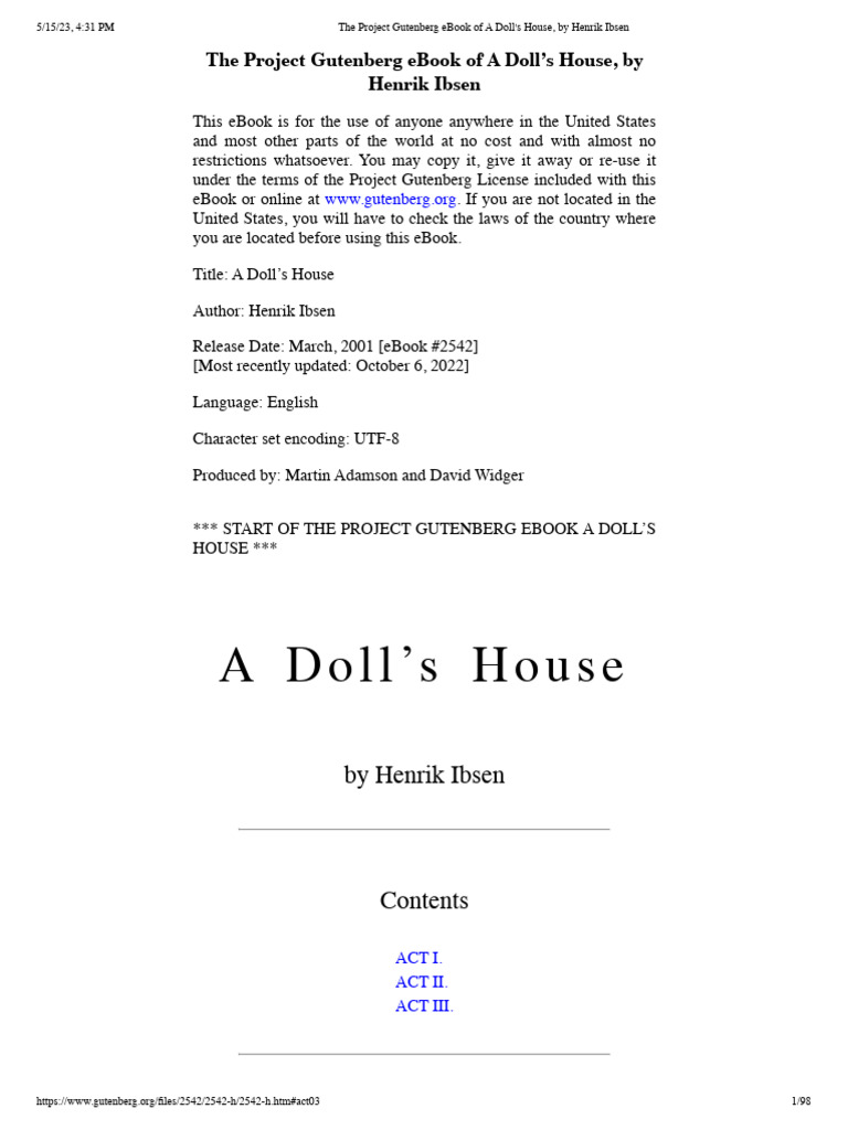 A Dolls House | PDF | A Doll's House | Plays Adapted Into Films