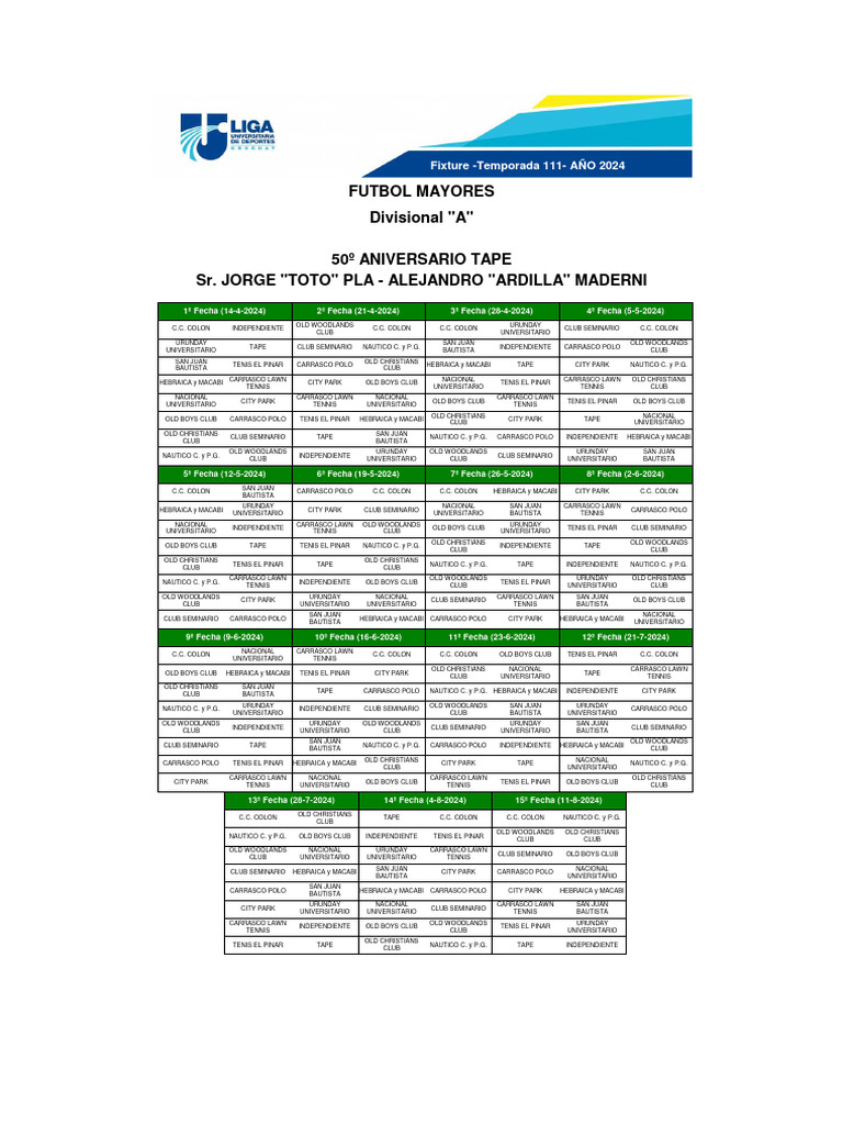 Fixture 2024: Fútbol Universitario | PDF | Deportes | Equipos de fútbol