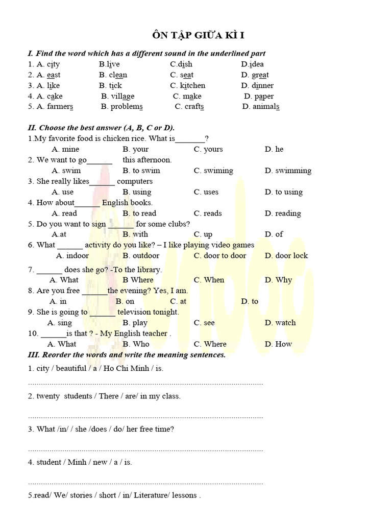 Đề GK1 - TA6 | PDF | Language Arts & Discipline | Foreign Language Studies