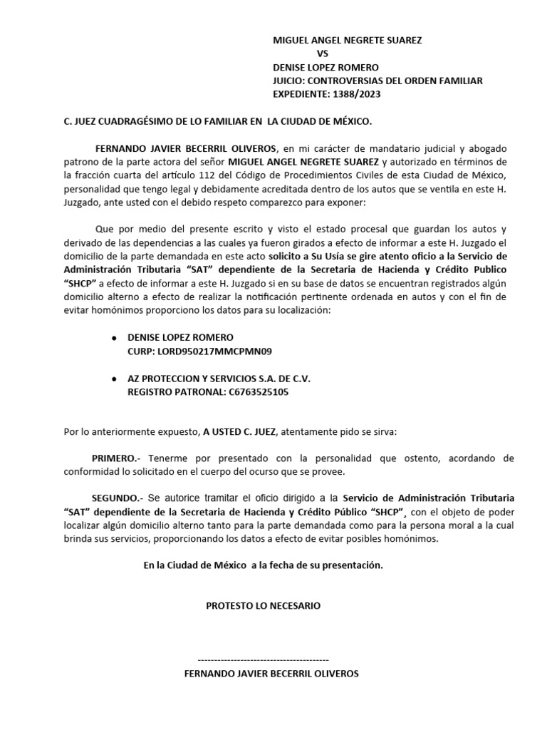 Escrito Solicitud de Depdndencia de Miguel Angel Negrete Suarez | PDF | Justicia | Crimen y ...
