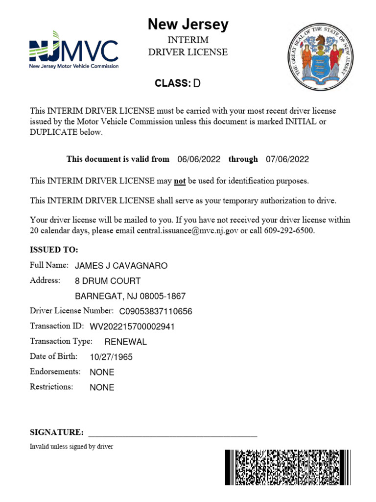 New Jersey Interim Driver License Guide | PDF | Finance & Money Management
