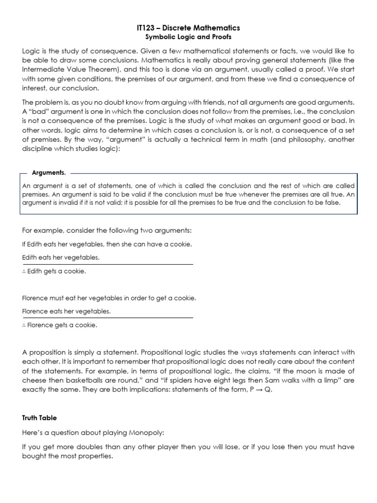 Symbolic Logic and Proofs | PDF | Argument | Logical Consequence