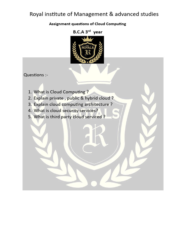 BCA 3rd Year Assignment Questions of Cloud Computing | PDF | Technology & Engineering | Computers
