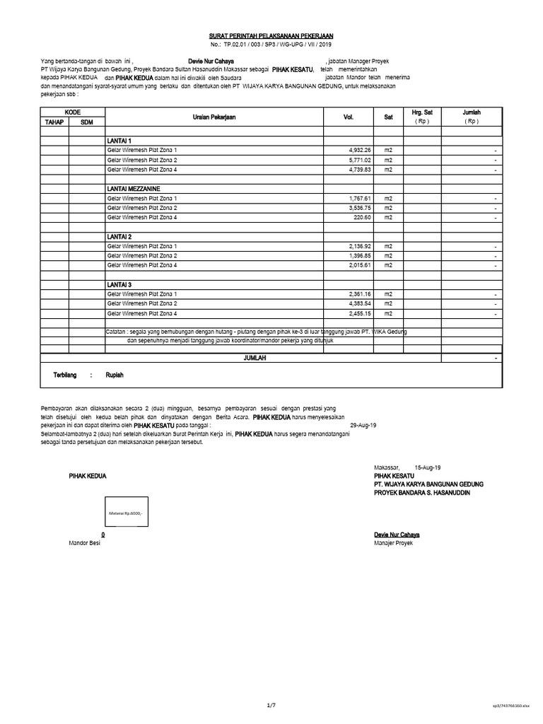 SP3 Induk Pekerjaan Wiremesh | PDF
