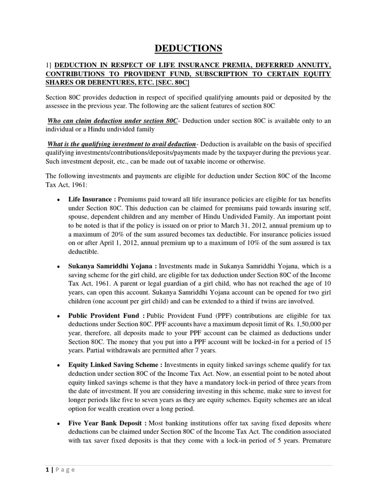 Deduction Under Section 80 | PDF | Tax Deduction | Life Insurance
