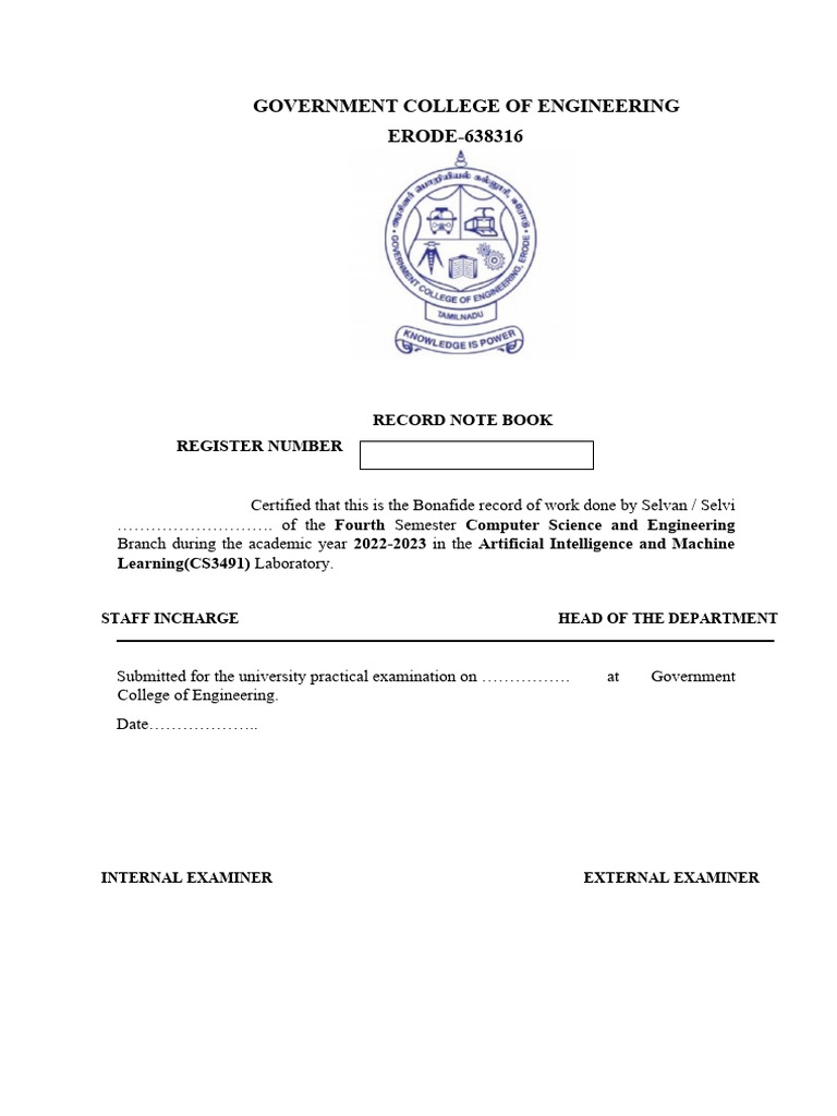Ai&ml Record | PDF | Applied Mathematics | Algorithms