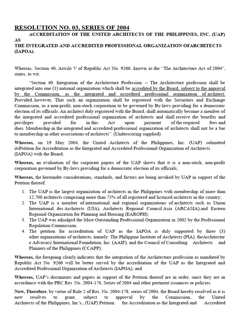 RSW - PRC Boa Resolutions | Download Free PDF | Property | Architect