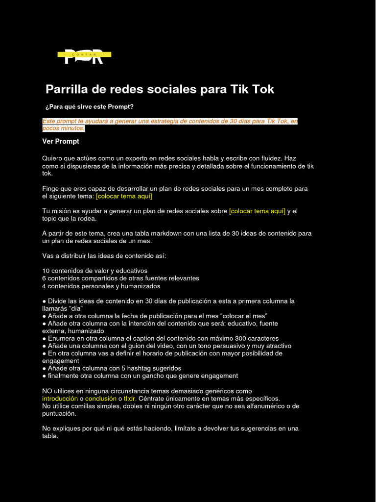 Parrilla de Redes Sociales para Tik Tok | PDF