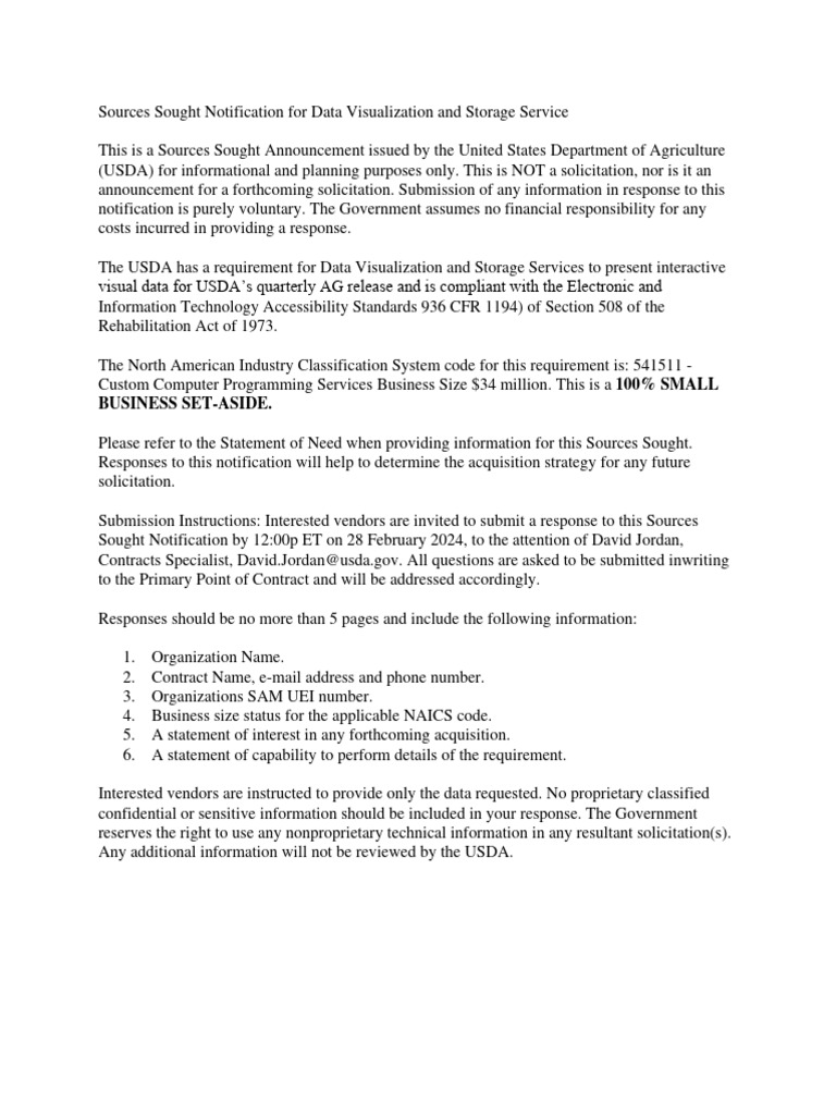USDA Data Visualization Services Request | PDF | Business | Law