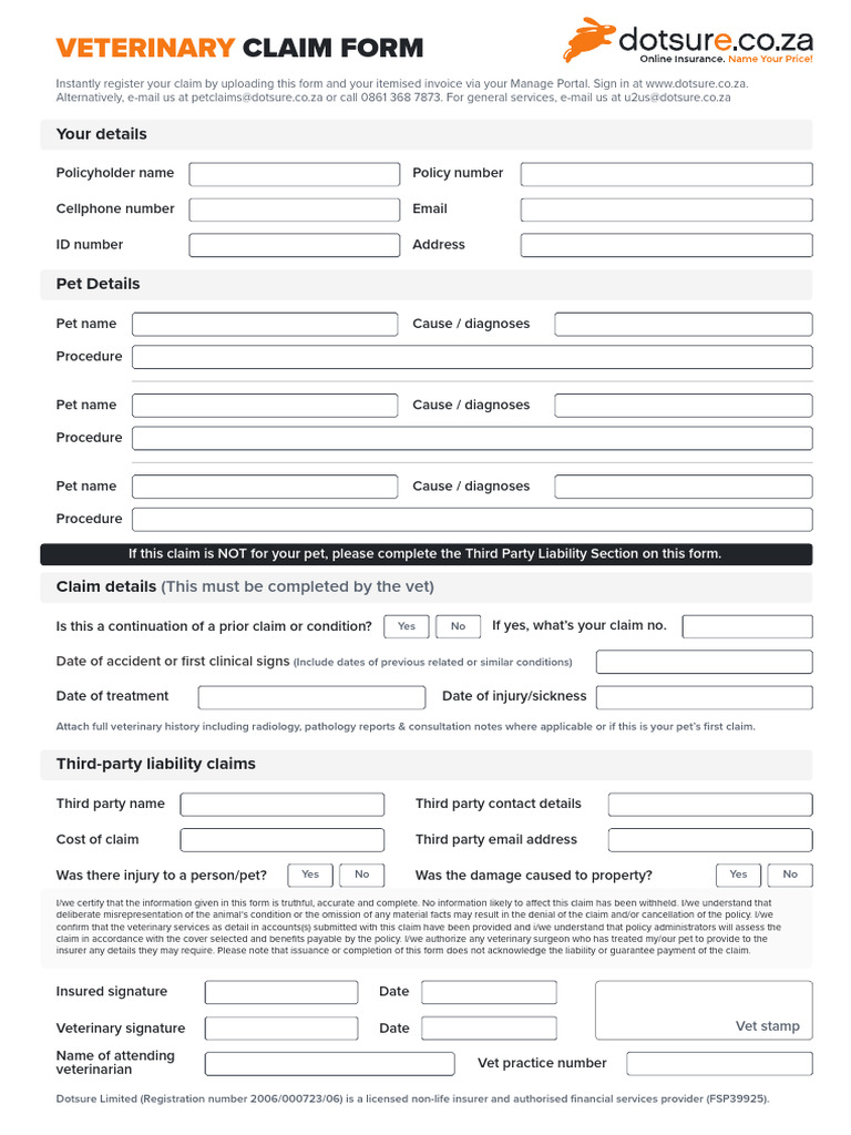 Dotsure Pet Insurance Claim Form | PDF | Insurance
