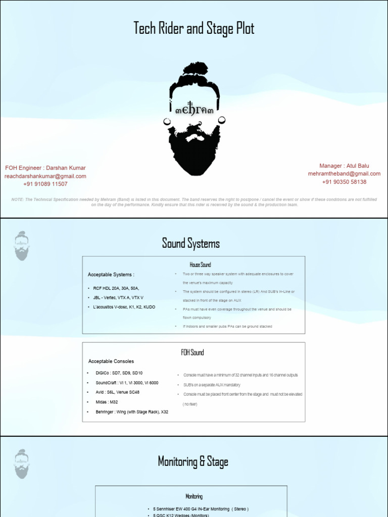 Mehram 2024 tech rider | PDF | Drum Kit | Sound Technology