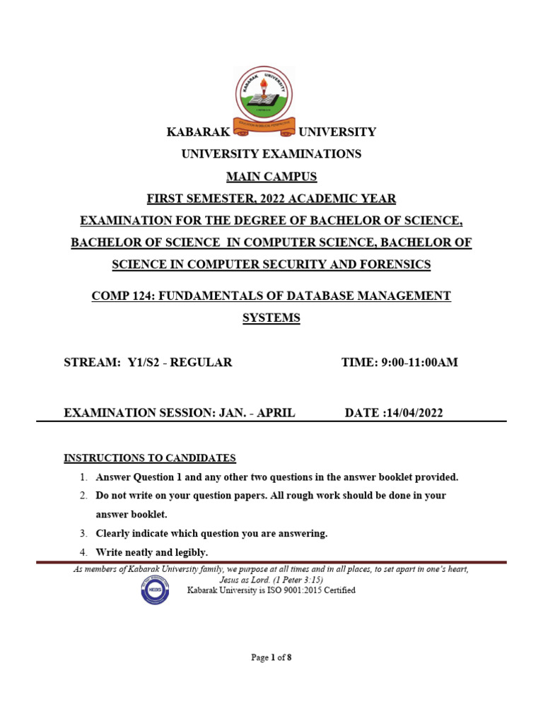 COMP 124 - Fundamentals of Database Management Systems | PDF | Databases | Sql