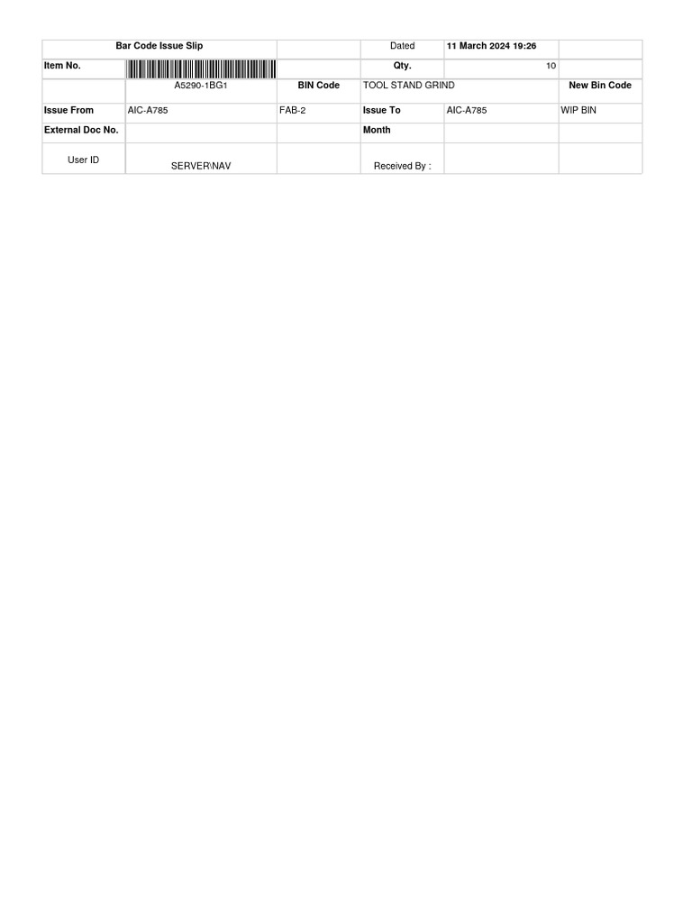 Bar Code Issue Slip for Tool Stand Grind | PDF