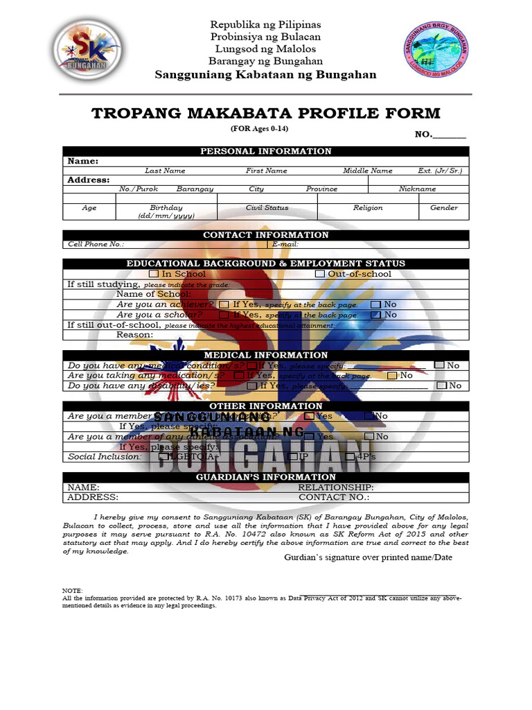 TROPANG MAKABATA PROFILE FORM Final | PDF