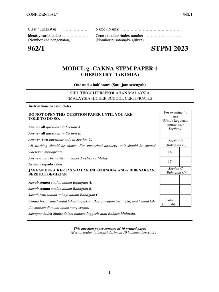 Q Term 1 Chemistry STPM 2023 | Download Free PDF | Chemical Reactions ...