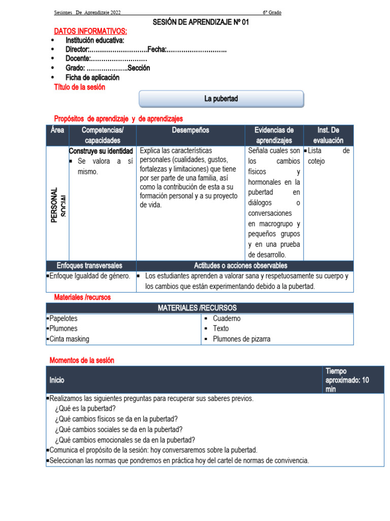 Seisones de P.S 6° | PDF | Mente | Aprendizaje
