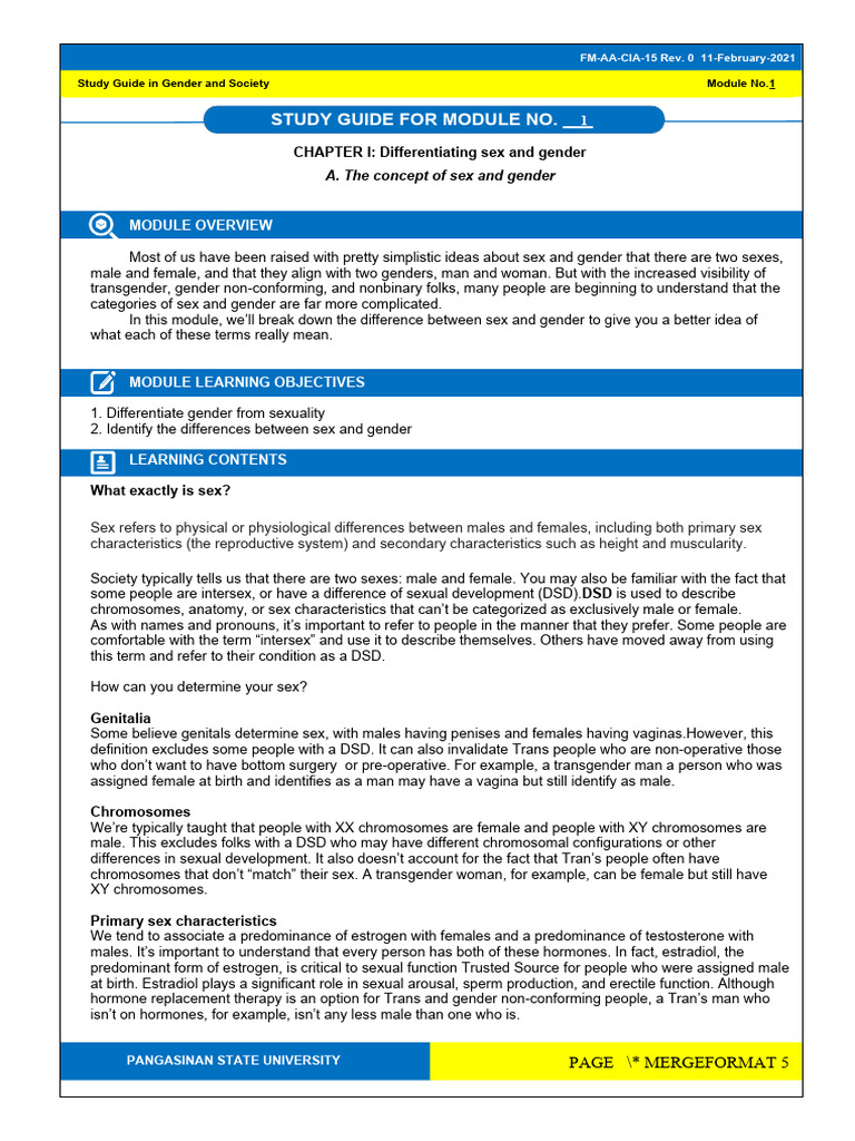 GEE2 Module 1 - Sex and Gender | PDF | Id | LGBTQIA+ Studies