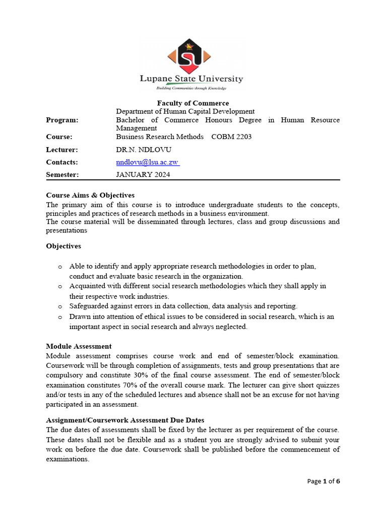 2024 COBM 2203 RESEARCH METHODS Course Outline | PDF | Methodology ...
