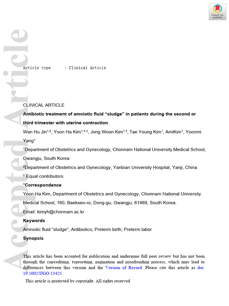 Atb of Amniotic Fluid Sludge | PDF | Preterm Birth | Human Reproduction