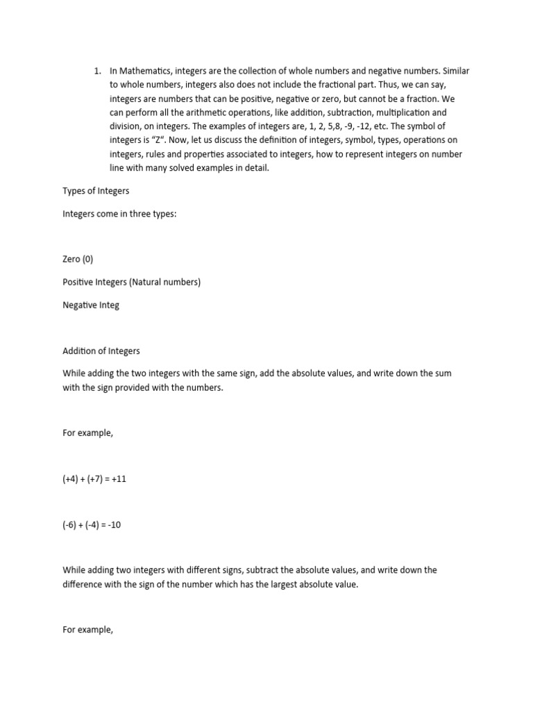 Integers Grade 10 | Download Free PDF | Numbers | Integer