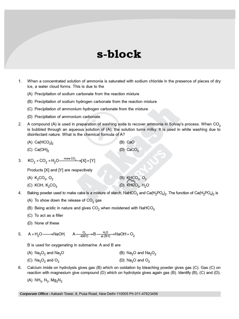 S-Block - Question | PDF | Sodium Hydroxide | Sodium Carbonate