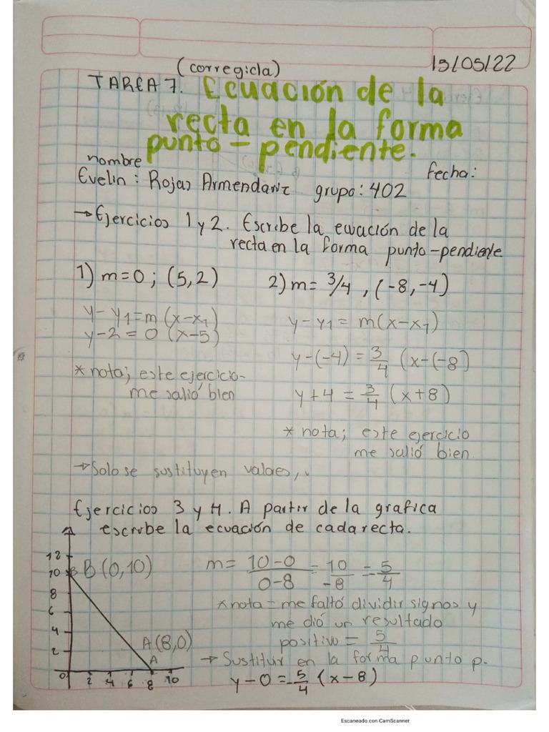 Tarea 7. Ecuaciom de La Recta Punto-Pendiente | PDF