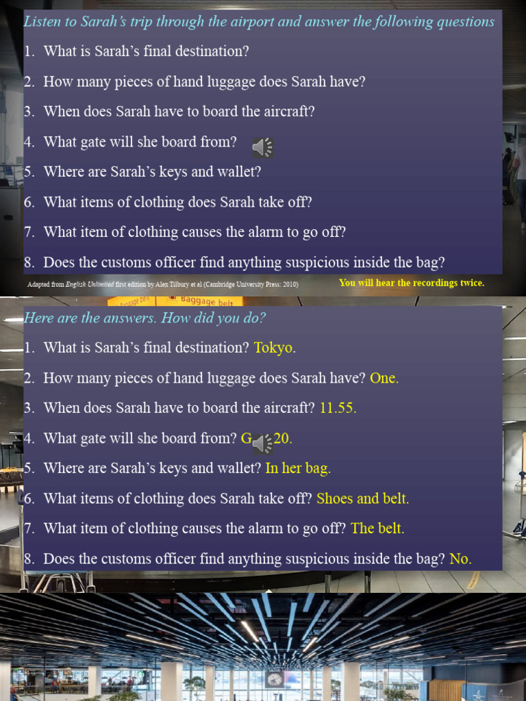 Sarah's Airport Journey Quiz | PDF | Language Arts & Discipline | Young ...