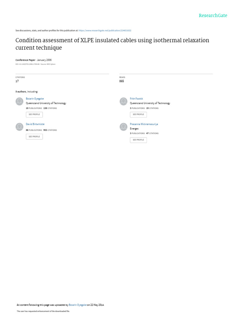 Condition Assessment of XLPE Insulated Cables Using Isothermal ...