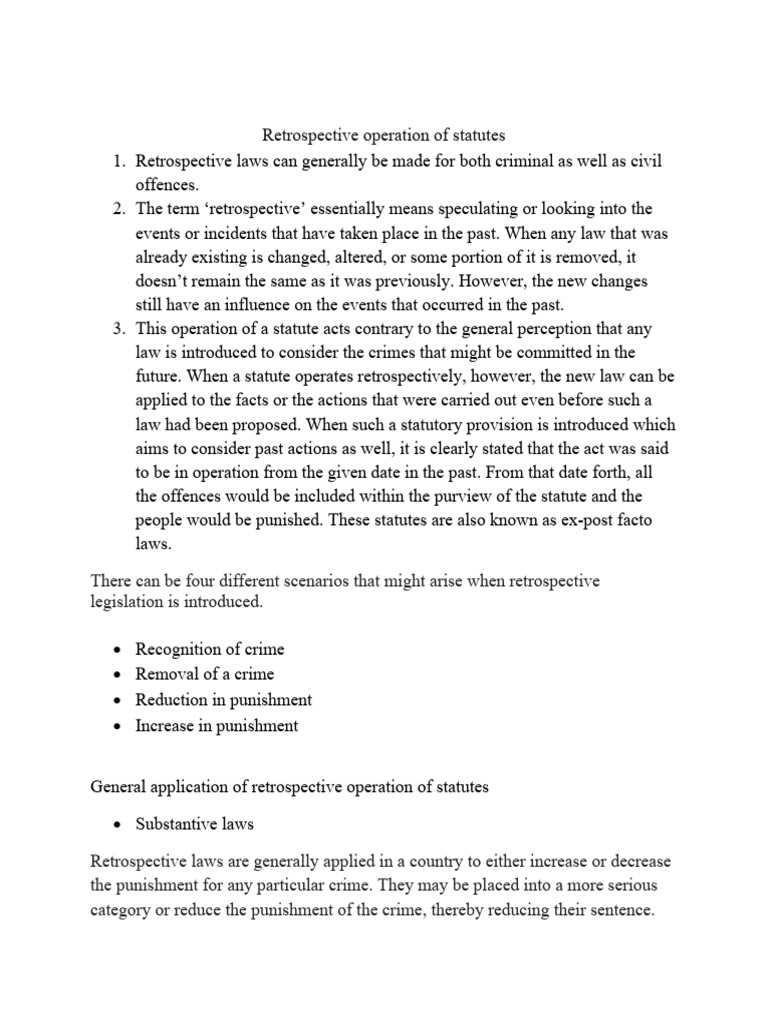 Retrospective Operation of Statutes | PDF | Ex Post Facto Law | Crimes