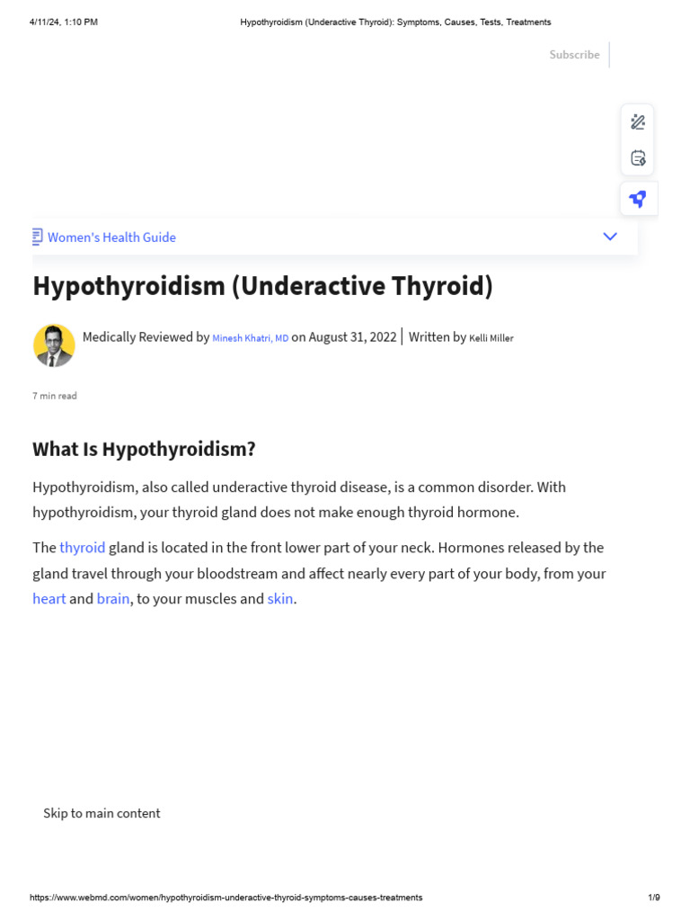 Hypothyroidism (Underactive Thyroid) - Symptoms, Causes, Tests ...