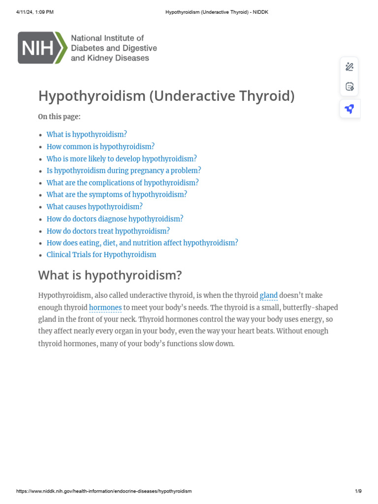 Hypothyroidism (Underactive Thyroid) - NIDDK | PDF | Hypothyroidism | Thyroid Disease