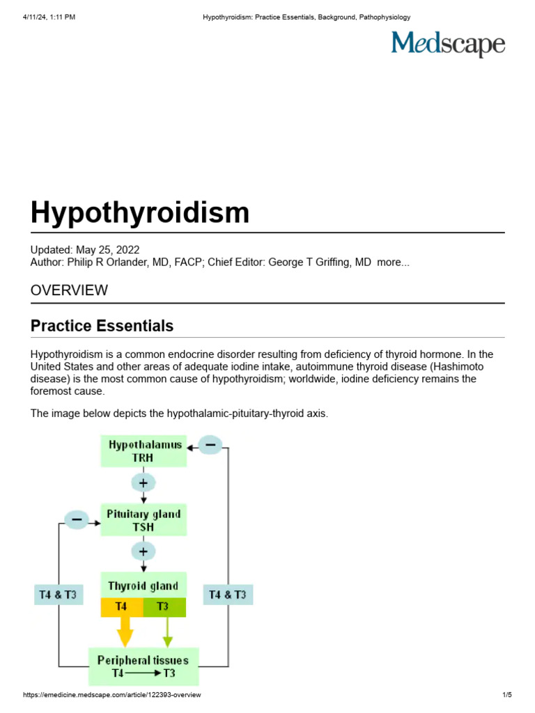 Hypothyroidism - Practice Essentials, Background, Pathophysiology | PDF | Hypothyroidism ...