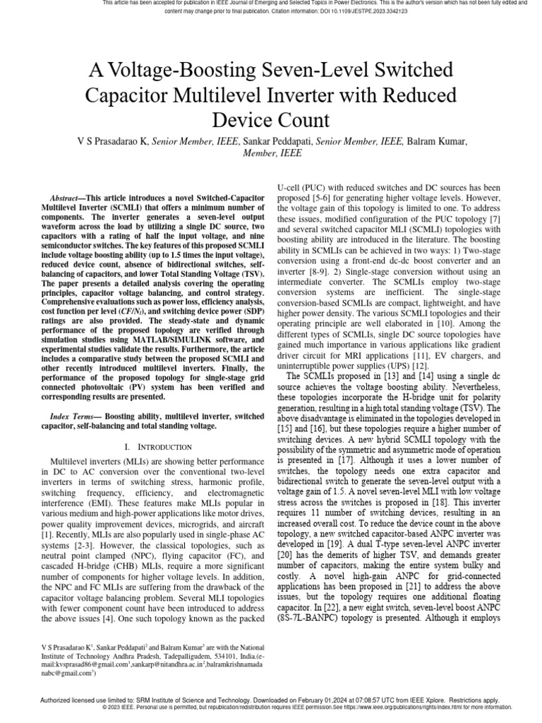 A Voltage-Boosting Seven-Level Switched Capacitor Multilevel Inverter With Reduced Device Count ...