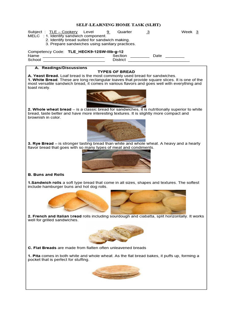 SLHT-COOKERY 9 3rd Quarter Week 3 | PDF | Sandwich | Salad SLHT-COOKERY 9 3rd Quarter Week 3 | PDF | Sandwich | Salad