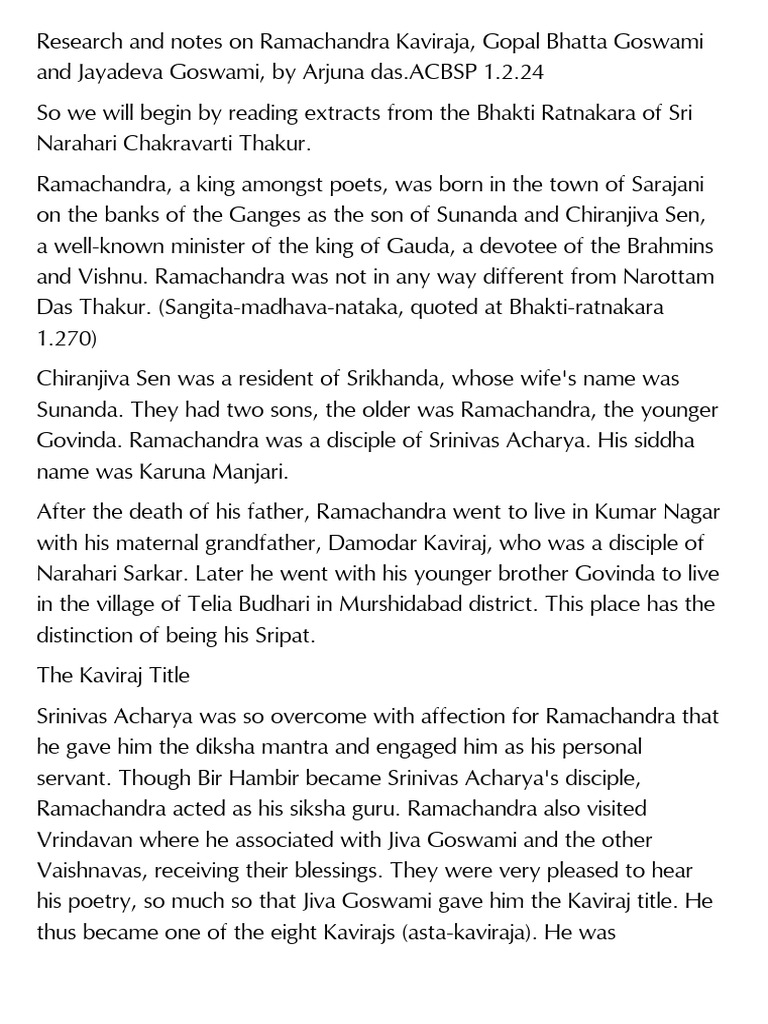 Research and Notes On Ramachandra Kaviraja, Gopal Bhatta Goswami and ...