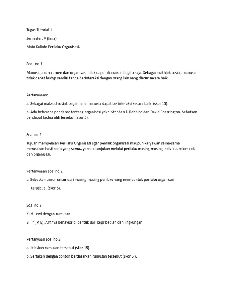 Tugas 1 Perilaku Organisasi | PDF | Karier & Perkembangan | Sains & Matematika