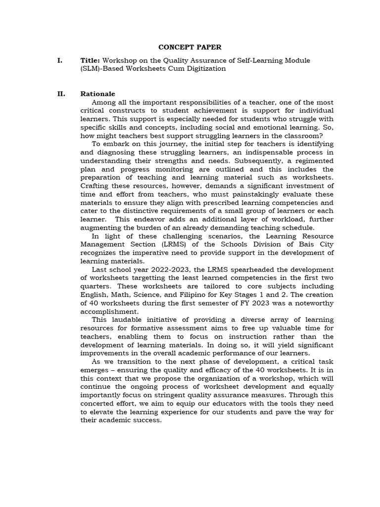 Workshop On The Quality Assurance of SLM-based Activity Sheets ... Workshop On The Quality Assurance of SLM-based Activity Sheets ...