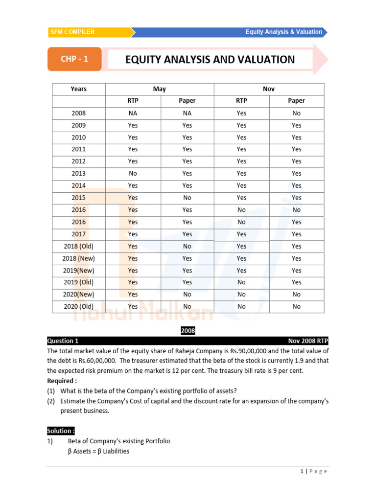 1 Equity Analysis and Valuation | PDF | Cost Of Capital | Valuation ...