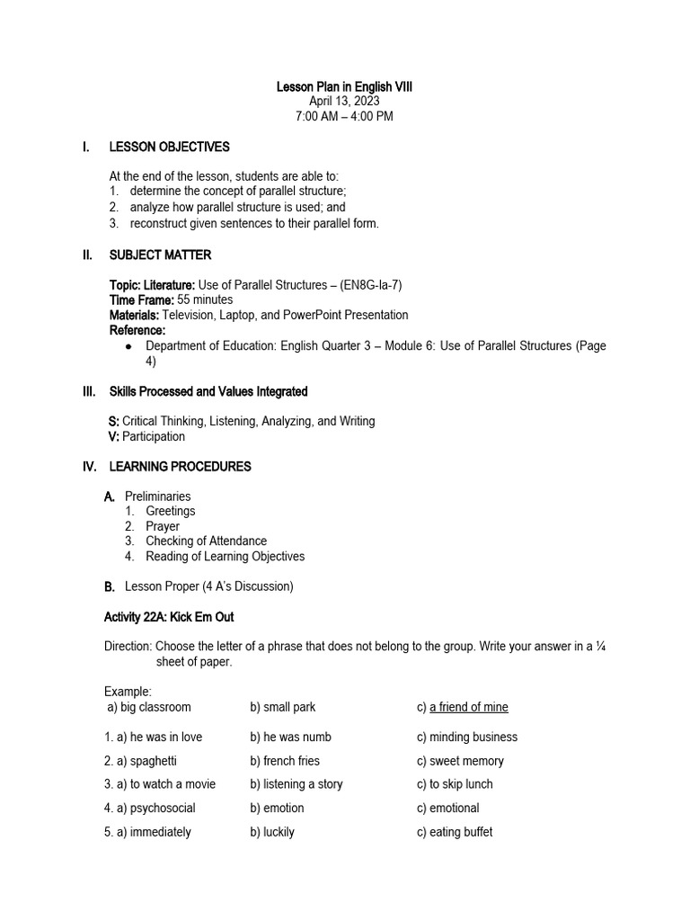 Use of Parallel Structures | PDF | Phrase | Verb