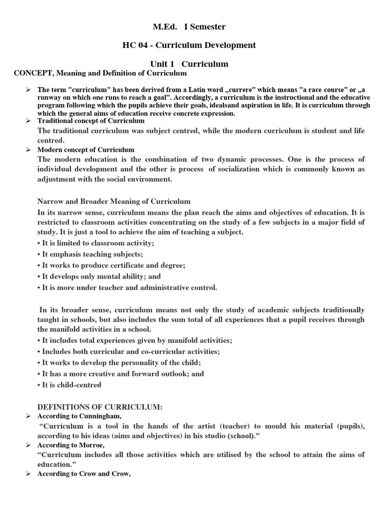 Hc-4 Curriculum Development, First Sem, M. Ed, Bengaluru City ...