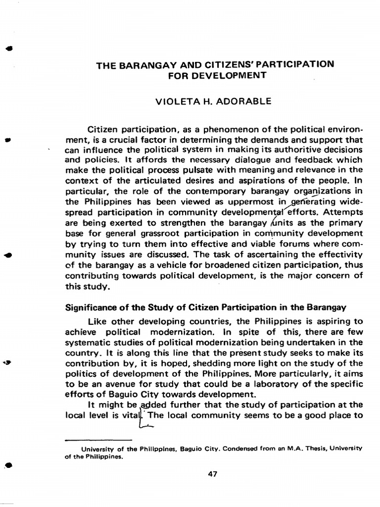 Barangay Citizen Participation in Development | PDF | Authoritarianism ...